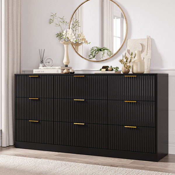 Ebern Designs Fluted Dresser For Bedroom With 9 Drawers, 63" Wide Modern Chest Of Drawers With ...